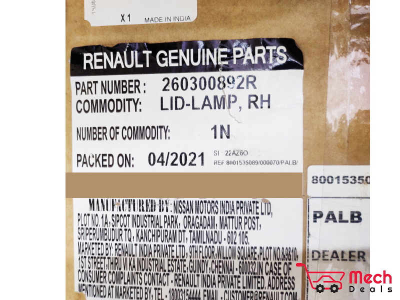 Lid-Lamp, Rh Beam Headlamp-260300892R-Renault- mechdeals.com